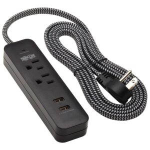 tripp lite surge protector power strip 2-outlet w 2 usb ports 2.1a 6ft cord, 5-15p plug, 450 joules, black (tlp206usb)