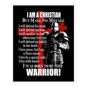 christian warrior - christian wall decor print, bible soldier cross inspirational wall art, vintage motivational faith gift for living room decor, office decor, church, or desk decor, unframed - 11x14