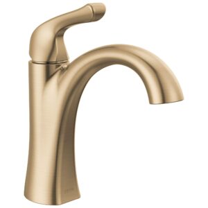 delta faucet arvo single hole bathroom faucet, gold bathroom faucet, single handle bathroom faucet, bathroom sink faucet, drain assembly included, champagne bronze 15840lf-cz