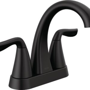 Delta Faucet Arvo Matte Black Bathroom Faucet, Centerset Bathroom Faucet Black, Bathroom Sink Faucet, Drain Assembly Included, Matte Black 25840LF-BL