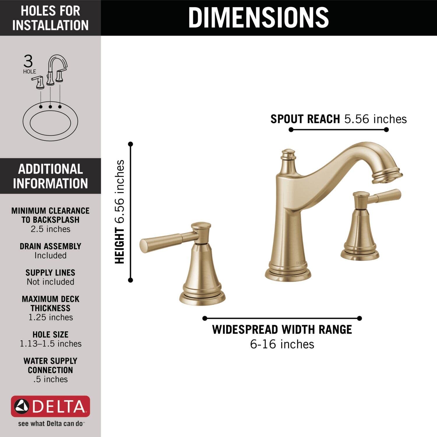 Delta Faucet Mylan Widespread Bathroom Faucet 3 Hole, Gold Bathroom Faucet, Bathroom Sink Faucet, Drain Assembly, Champagne Bronze 35777LF-CZ