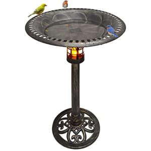 westcharm 34 inch solar powered led lighted birdbath for outdoors yard outside outdoor garden decoration pedestal base stand - antique brushed bronze polyresin solar bird bath