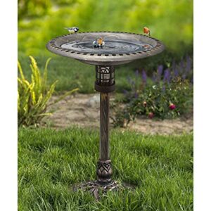 Westcharm 34 Inch Solar Powered LED Lighted Birdbath for Outdoors Yard Outside Outdoor Garden Decoration Pedestal Base Stand - Antique Brushed Bronze Polyresin Solar Bird Bath