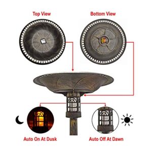 Westcharm 34 Inch Solar Powered LED Lighted Birdbath for Outdoors Yard Outside Outdoor Garden Decoration Pedestal Base Stand - Antique Brushed Bronze Polyresin Solar Bird Bath