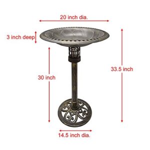 Westcharm 34 Inch Solar Powered LED Lighted Birdbath for Outdoors Yard Outside Outdoor Garden Decoration Pedestal Base Stand - Antique Brushed Bronze Polyresin Solar Bird Bath