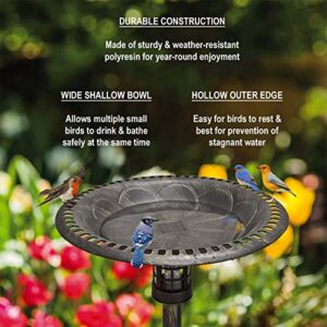 Westcharm 34 Inch Solar Powered LED Lighted Birdbath for Outdoors Yard Outside Outdoor Garden Decoration Pedestal Base Stand - Antique Brushed Bronze Polyresin Solar Bird Bath