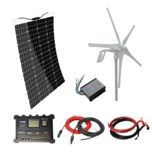 auecoor 500w(520w) solar wind power kit: 120w mono flexible solar panel + 400w 12v wind turbine generator + accessories for rv, boat, cabin, trailer, roofs, off grid system, 12v battery charging