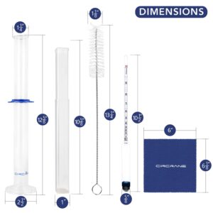 Circrane 0-200 Proof & Tralle Alcohol Hydrometer with Glass Test Jar Kit, Accurate Tester & Glass Cylinder for Liquor, Distilling Moonshine Alcoholmeter Set