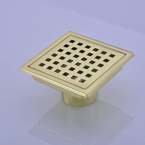 Square Shower Drain 4 inch, Nicmondo Floor Waste Drain Point Center with Removable Grate Cover, 304 Stainless Steel, 11cm x 11cm, PVD Brushed Gold