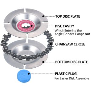 4 Pieces 5/8 Inch Wood Carving Chain Disc, 4 Inch 22 Teeth Saw Blade with 3 Pieces Replacement Circlets for Grinder Chain Disc Grinding Shaping Attachment Circular Chainsaw Wheel (Pink Center)