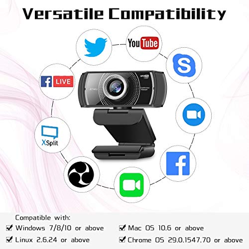 Webcam 1080P 60fps with Microphone for Streaming, JETAKu 920Phro HD USB Computer Web Camera Video Cam for Gaming Conferencing Mac Windows Desktop PC Laptop