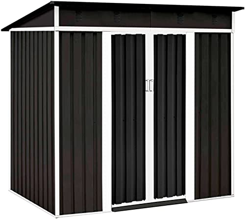 Oakmont Outdoor 4×6 FT Storage Shed Walk-in Garden Tool House with Double Sliding Doors, Steel Cabin Yard Lawn (Grey)