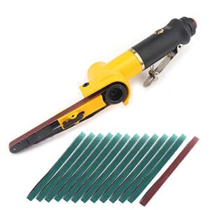 nuodun 38 pneumatic sander air belt sander set with 14pcs belts,include grit 6080120,14 air inlet mini air belt grinder air tool for aluminium, iron, steel metal polishing