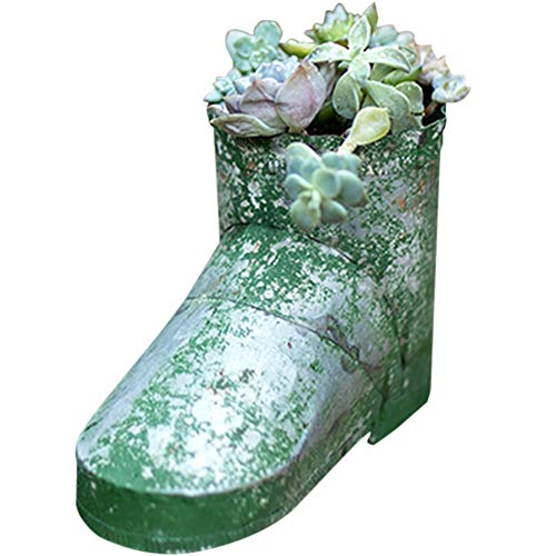 Kelendle Metal Old Boot Flowers Pot Creative Retro Shoe Shaped Planter Pot 7 Inch for Succulent Aloe Cactus Herbs Orchids Faux Bonsai Container Indoor Outdoor Home Garden Patio Yard Decoration (S)