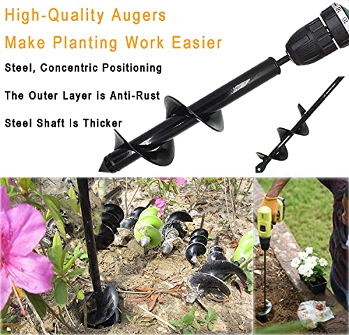 2 Pack Auger Drill Bit for Planting 3"x12" and 1.6"x9" Spiral Drill for Planting Flower Garden Auger Hex Drive Drill, Hole Digger Auger Set for 3/8” Hex Drive Drill