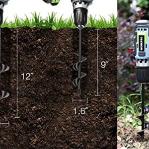 2 Pack Auger Drill Bit for Planting 3"x12" and 1.6"x9" Spiral Drill for Planting Flower Garden Auger Hex Drive Drill, Hole Digger Auger Set for 3/8” Hex Drive Drill