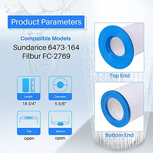 POOLPURE 6473-164 Spa Filter Replaces Sundance 6473-164, Filbur FC-2769, AK-6473164, UFC-164, Sundance MicroClean Inner Hot Tub Filter Cartridge 1 Pack