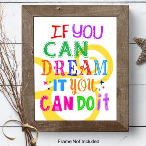 Motivational Quote Home Decor - Cute Mouse Inspirational Gift for Fans - Room decoration Wall Art Poster print for Boy, Girl or Kids Bedroom, Baby Nursery - If You Can Dream It 8x10 Unframed