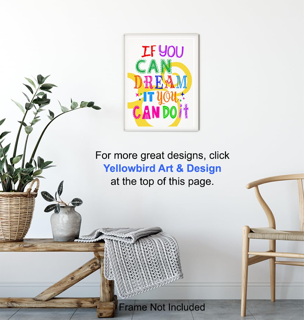 Motivational Quote Home Decor - Cute Mouse Inspirational Gift for Fans - Room decoration Wall Art Poster print for Boy, Girl or Kids Bedroom, Baby Nursery - If You Can Dream It 8x10 Unframed