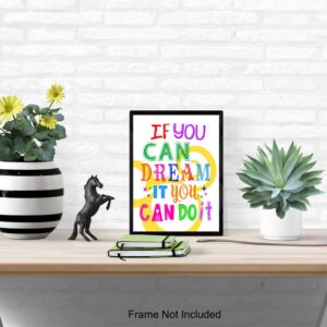 Motivational Quote Home Decor - Cute Mouse Inspirational Gift for Fans - Room decoration Wall Art Poster print for Boy, Girl or Kids Bedroom, Baby Nursery - If You Can Dream It 8x10 Unframed