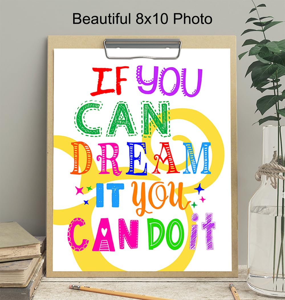 Motivational Quote Home Decor - Cute Mouse Inspirational Gift for Fans - Room decoration Wall Art Poster print for Boy, Girl or Kids Bedroom, Baby Nursery - If You Can Dream It 8x10 Unframed