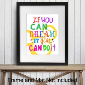 Motivational Quote Home Decor - Cute Mouse Inspirational Gift for Fans - Room decoration Wall Art Poster print for Boy, Girl or Kids Bedroom, Baby Nursery - If You Can Dream It 8x10 Unframed