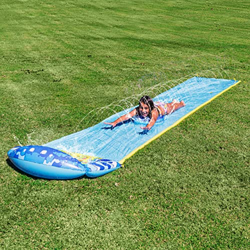 Sloosh Single Lane Slip Slide, Lawn Water Slide for Backyards with 1 Boogie Boards Waterslide with Sprinklers Yard Water Toys for Kids