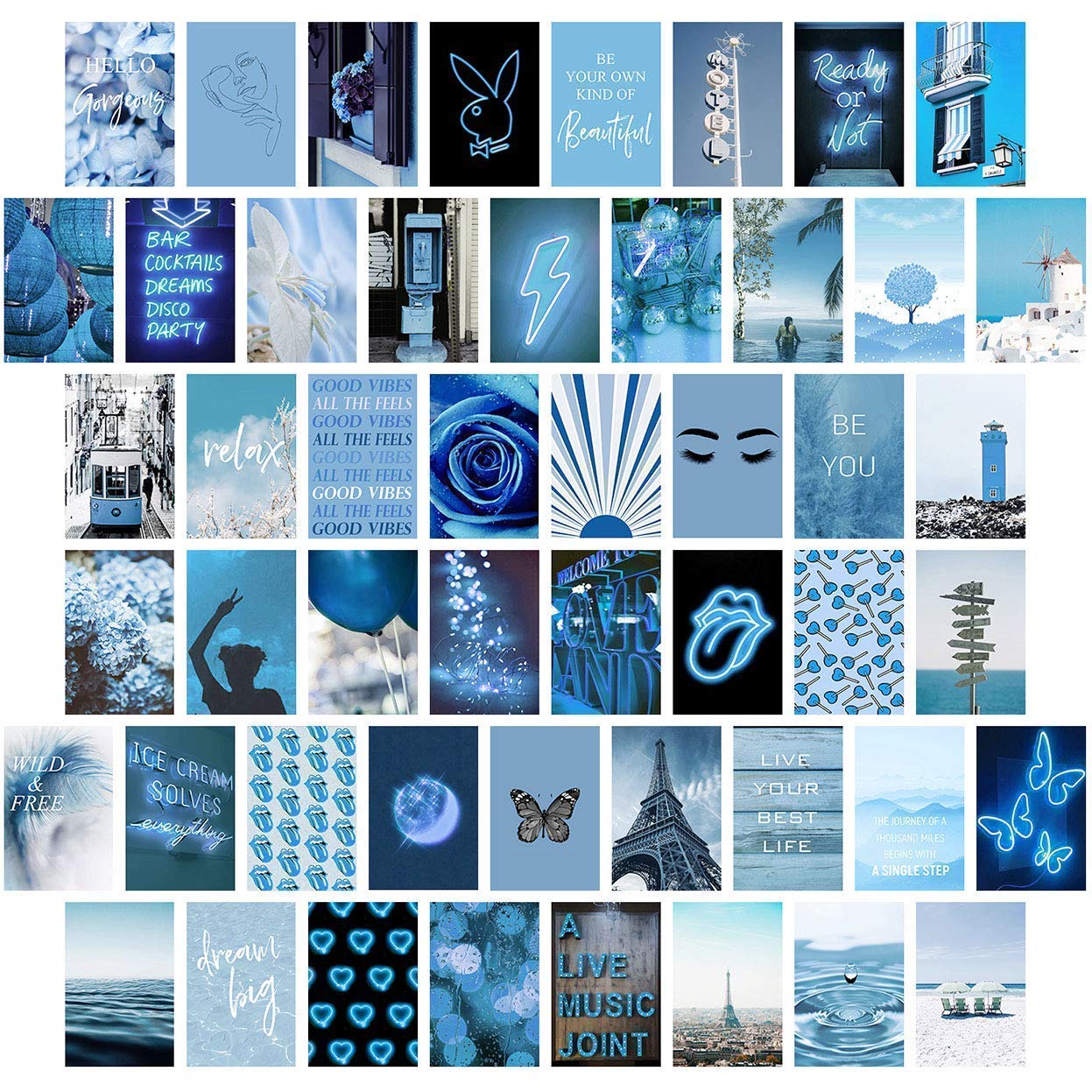 Blue Wall Collage Kit Aesthetic Pictures, Bedroom Decor for Teen Girls, Wall Collage Kit, Collage Kit for Wall Aesthetic, VSCO Girls Bedroom Decor, Aesthetic Posters, Collage Kit