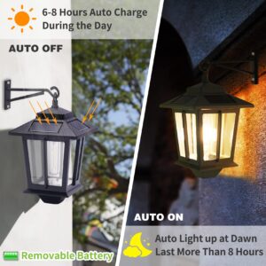 2 Pack Solar Wall Lanterns, Aluminum Outdoor Hanging Solar Lights with 4 Solar Panels, Dusk to Dawn Led Outdoor Wall Sconce, Anti-Rust Waterproof Wall Lanterns with Hooks, 3000K Warm White