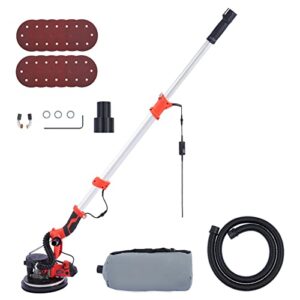 co-z 800w electric drywall sander with vacuum attachment & handles, drywall refinishing sander with dust collector & lights, lighted wall & floor residue removal power tool for low wall painting work