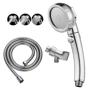 kaiying chrome high pressure handheld shower head with on/off pause switch, 3 spray modes shower wand with shut off button, removable camper shower head with hose and adjustable angle bracket