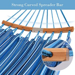 SUNCREAT Hammocks Double Hammock with Curved Spreader Bar, Outdoor Portable Hammock with Carrying Bag & Tree Straps for Bedroom, Patio, Backyard, Balcony, Max 450lbs Capacity, Blue