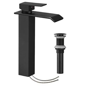 bathfinesse matte black bathroom faucet vessel sink bowl faucet tall with pop up drain assembly single handle single hole vanity lavatory deck mount supply lines hose lead-free