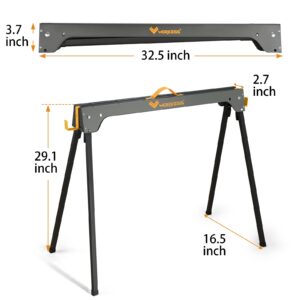 WORKESS Saw Horses 2 Pack, Heavy Duty Folding Portable Saw Horses Table 2200 Lbs Load Capacity with 2x4 Support Legs, Fast Open Legs and Easy Grip Handle for Woodworking.