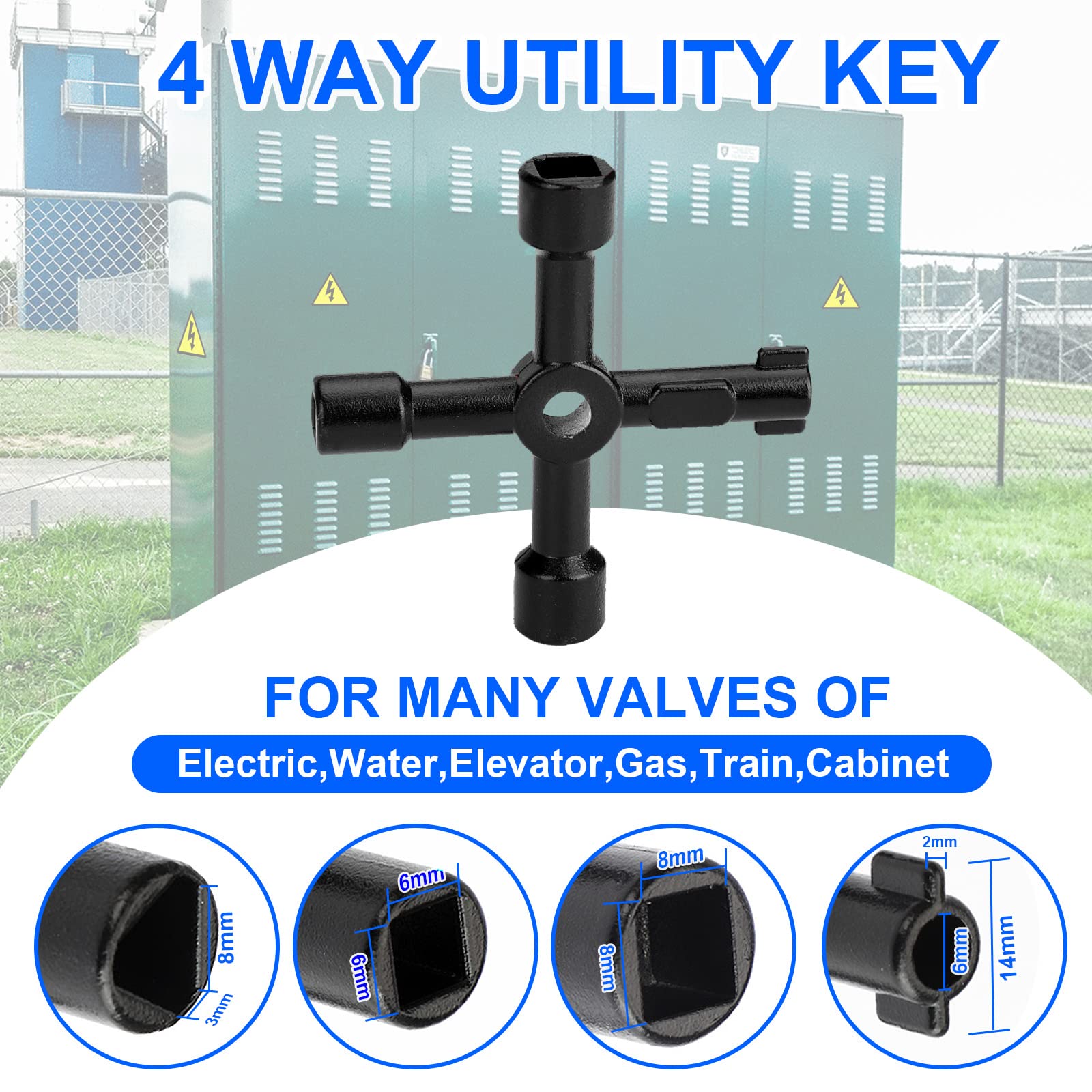 Eapele Water Meter Key 16 inch Enforced Steel T-Handle With 4-way Multi-Functional Universal Cross Key