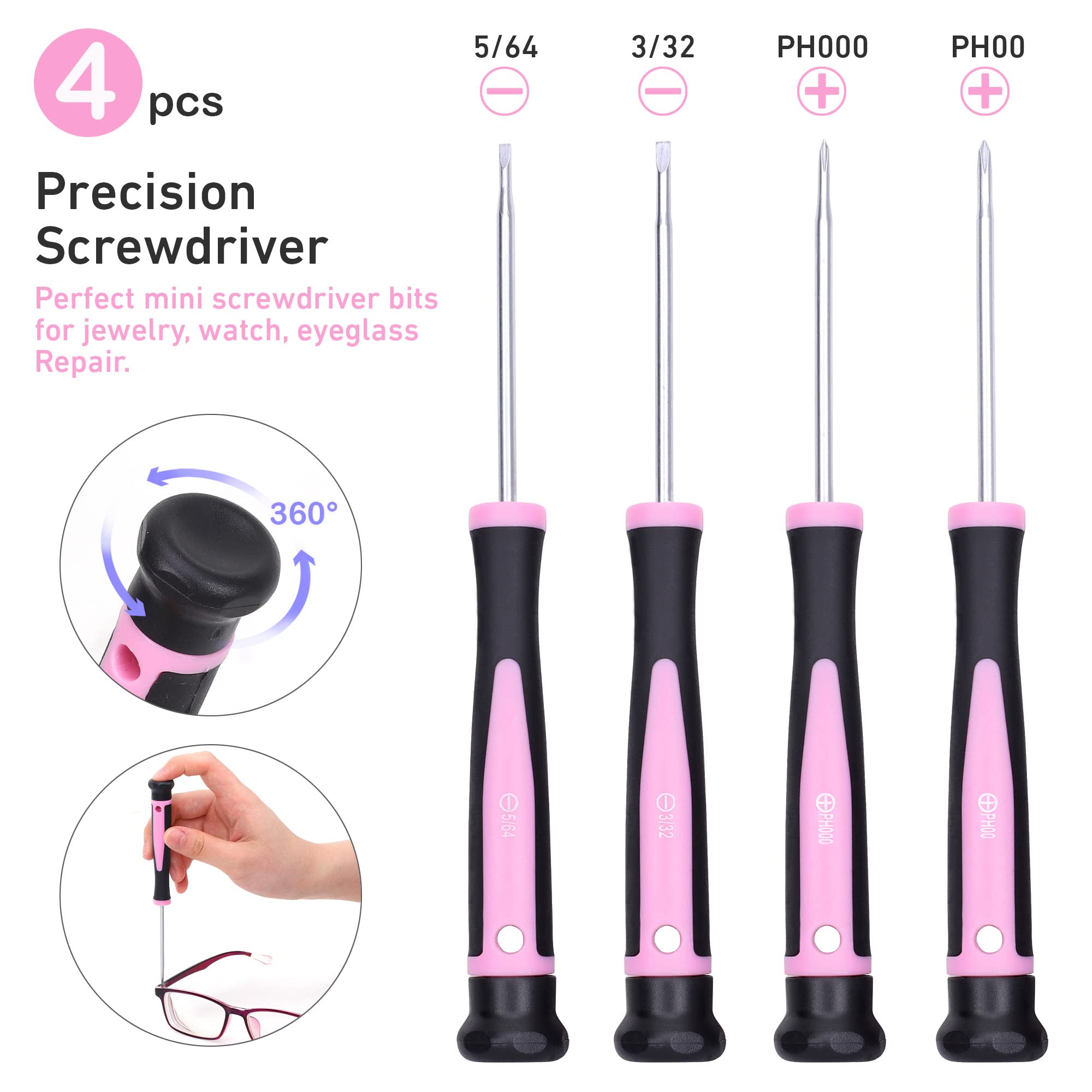 FASTPRO 12-Piece Pink Magnetic Screwdrivers Set with Slotted Phillips Screwdrivers and Precision Screwdrivers, Repair Tool Kit for Women with Storage Bag