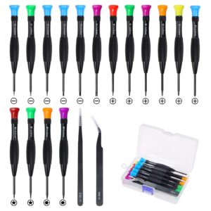 screwdriver set, fixitok 18pcs magnetic small screwdrivers with flathead phillips screwdrivers pentalobe torx star screwdrivers tweezers in different sizes colors for repairing eyeglass phone watch