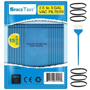 spacetent 15 pack ws01025f2 filter bags compatible with workshop select 2-1/2-gallon to 5-gallon vacs, armor all aa255 vac, select husky stinger and bucket head wet dry vacs, part# vf2000