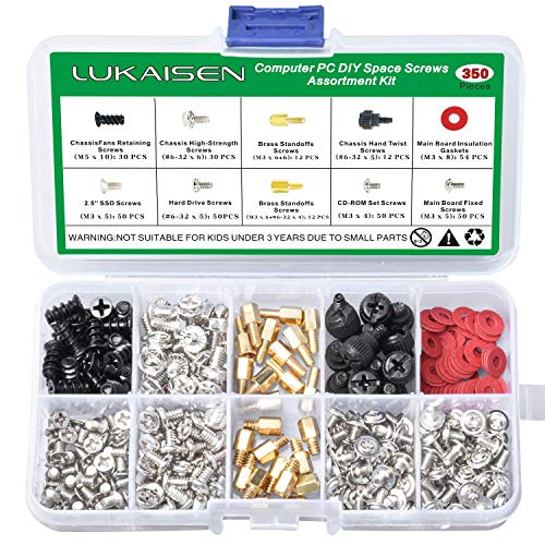 Computer Screws Standoffs Kit, 350PCS Motherboard Screws/SSD Screw - 6-32 Male to M3 Female Standoffs for 2.5‘’ SSD Hard Drive Fan Power Graphics Motherboard Chassis CD-ROM PC Case for DIY & Repair