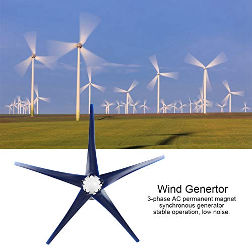 Wind Turbine Generator, Windmill Generator 800W Wind Turbine Businesses 5 Blade Wind Controller Turbine Generator Kit for Boats, Terraces, Cabins or Home(Blue 48V)