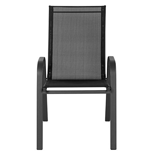 EMMA + OLIVER 4 Pack Black Outdoor Stack Chair with Flex Comfort Material - Patio Stack Chair