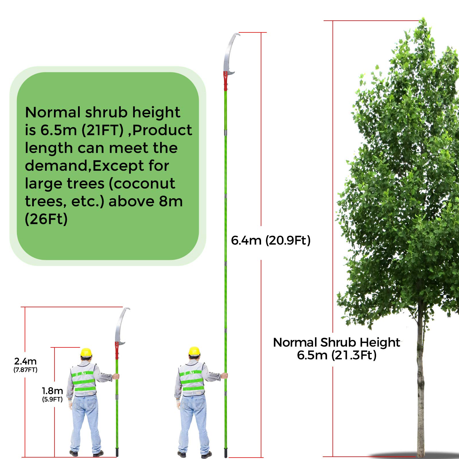 Scalebeard Manual Pole Saw,7.8-26 Ft Extendable Pole Saws for Tree Trimming with Sharp Steel Blade,Lightweight & High Strength Pole Pruner for High Reach Trimming,Palm Tree Maintenance(Bags Included)