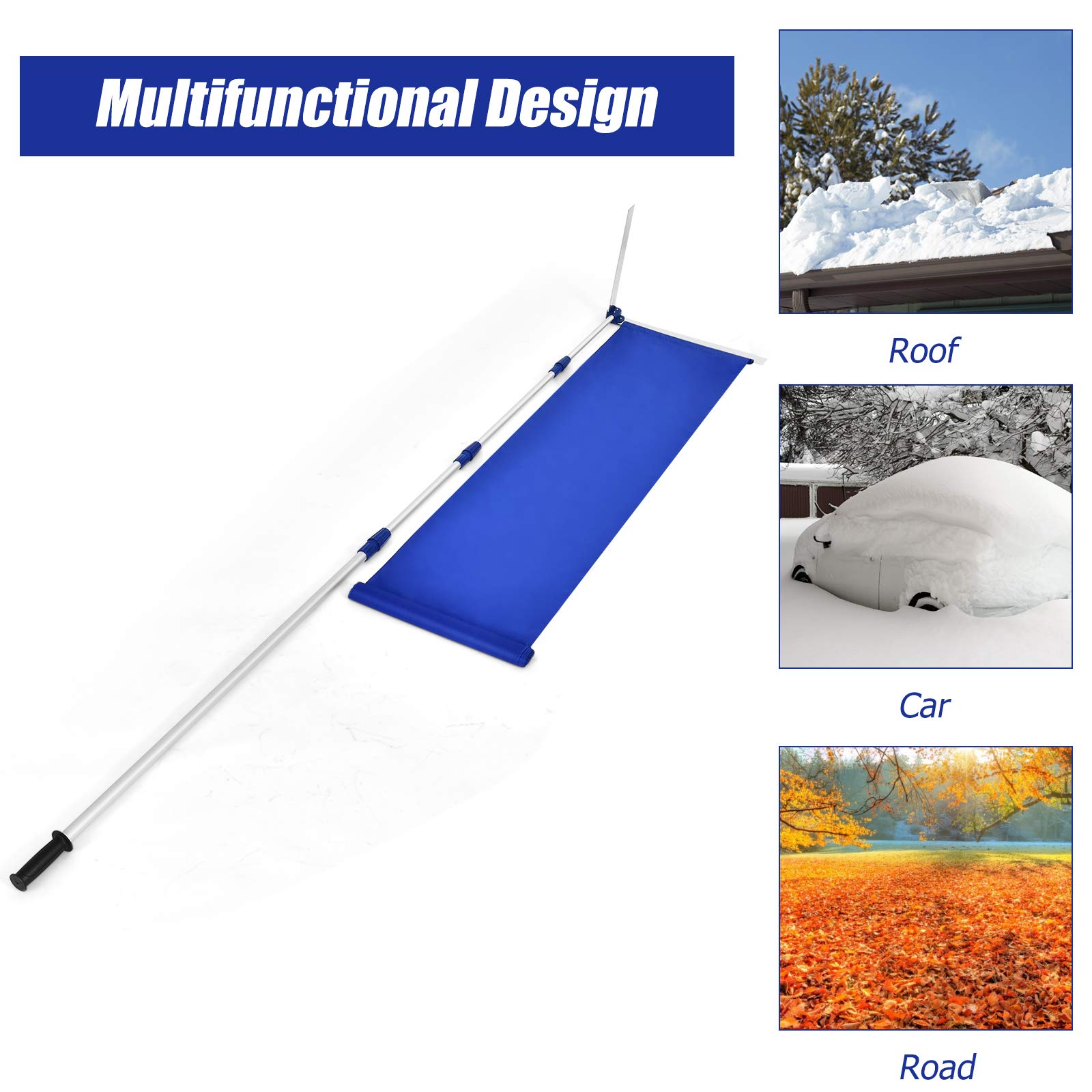 Goplus Roof Snow Removal Rake Tool 20.3FT w/ Telescoping Handle for Removing Snow, Wet Leaves and Branches