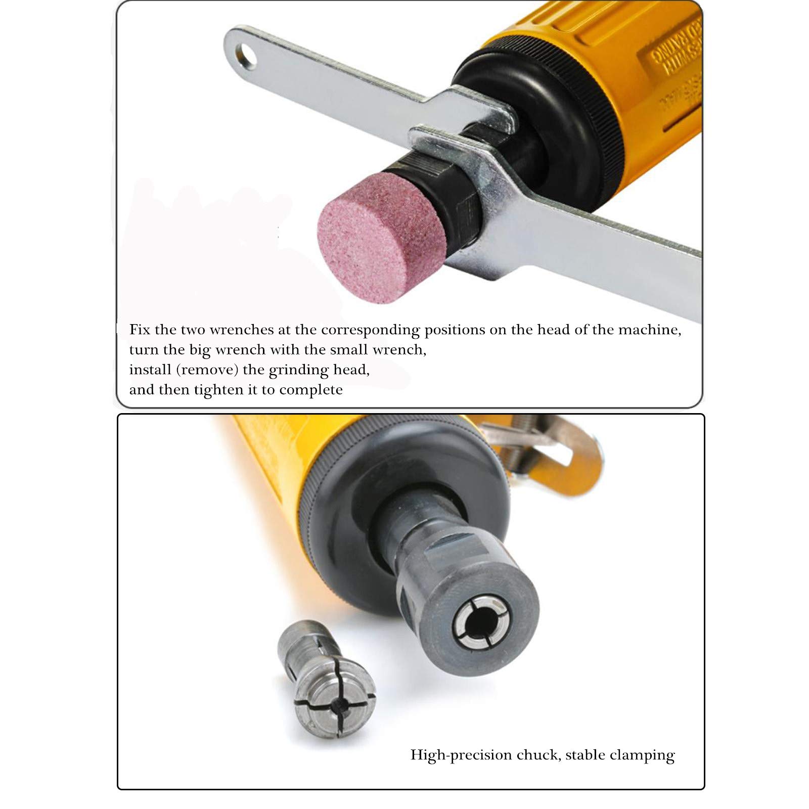 Air Die Grinder with 1/4"(6MM) and 1/8"(3MM) Collets, Pneumatic Die Grinder Kit, 22000 RPM