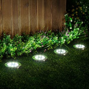 solpex 12 pack solar ground lights outdoor, waterproof 8 led solar powered disk lights outdoor garden landscape lighting for yard deck lawn patio pathway walkway (white)