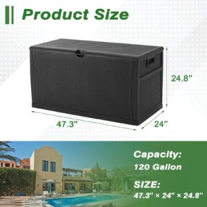 SOLAURA Outdoor Storage Deck Box-120 Gallon Black Wicker Pattern Container Cabinet for Patio Furniture Cushions, Pillows, Garden Tools and Pool Toys