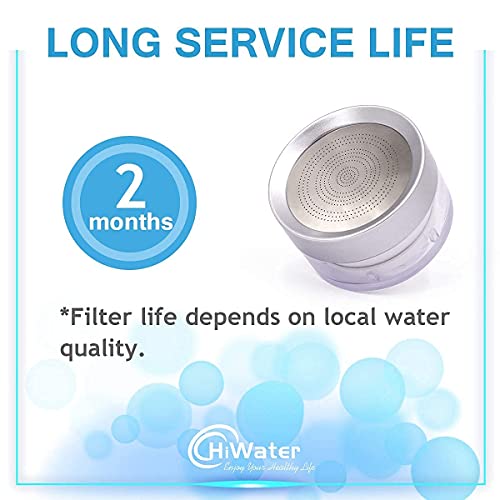 HiWater Faucet Water Filter System Easy Install Universal Fit - Reduces 99% Chlorine for Bathroom Kitchen (1 Filter Shell, 5 Filter Carbon KDF Filters)