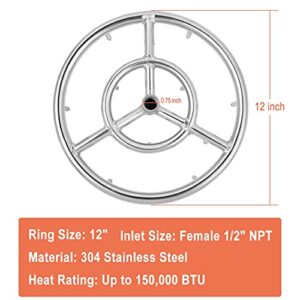 GASPRO Propane Gas Fire Pit Kit, with 12 Inch Jet Fire Pit Burner Ring, for DIY & Upgrade Propane Fire Pit, Fireplace, Heavy Duty 304 Stainless Steel, Indoor & Outdoor Use