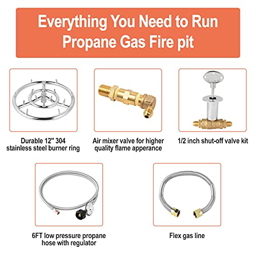 GASPRO Propane Gas Fire Pit Kit, with 12 Inch Jet Fire Pit Burner Ring, for DIY & Upgrade Propane Fire Pit, Fireplace, Heavy Duty 304 Stainless Steel, Indoor & Outdoor Use