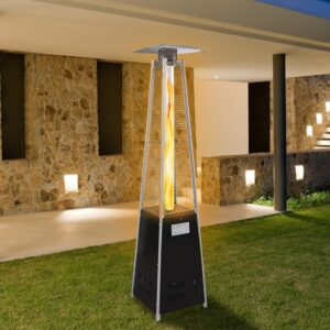 Vilobos Outdoor Patio Heater, Pyramid Standing Gas LP Propane Heater with Wheels 87 Inches Tall 42000 BTU for Commercial & Residential Courtyard (Black)